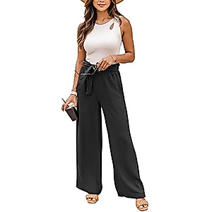 NIMIN High Waisted Wide Leg Pants for Women Comfy Dress Pants Loose Business Casual Pants Flowy Summer Beach Pants with Pockets Balck Large Black