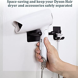 Yizhet Hair Dryer Holder for Dyson, Wall Mounted Rack Hair Dryer Holder Adhesive, Compatible with Dyson Supersonic Hair Dryers, Space Organizer for Bathroom Bedroom Washroom (Black, Aluminum Alloy)