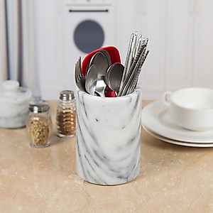 Creative Home Natural Marble Wine Cooler Champagne Chiller Bucket Tool Crock Utensil Holder Kitchen Countertop Organizer, Off-White (Patterns May Vary)