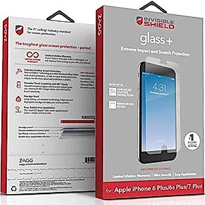 ZAGG InvisibleShield Glass+ Screen Protector – Fits iPhone 8 Plus, iPhone 7 Plus, iPhone 6s Plus, iPhone 6 Plus – Extreme Impact & Scratch Protection – Easy to Apply – Seamless Touch Sensitivity