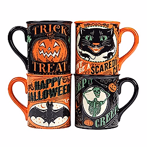 Certified International Scaredy Cat 18 oz. Mugs, Set of 4 Assorted Designs