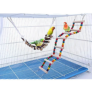 Mogoko Wooden Bird Ladders and Rope Swing Set, Cage Hanging Bridge Toys for Small Parakeets Cockatiels, Lovebirds, Conures, Macaws, Lovebirds, Finches