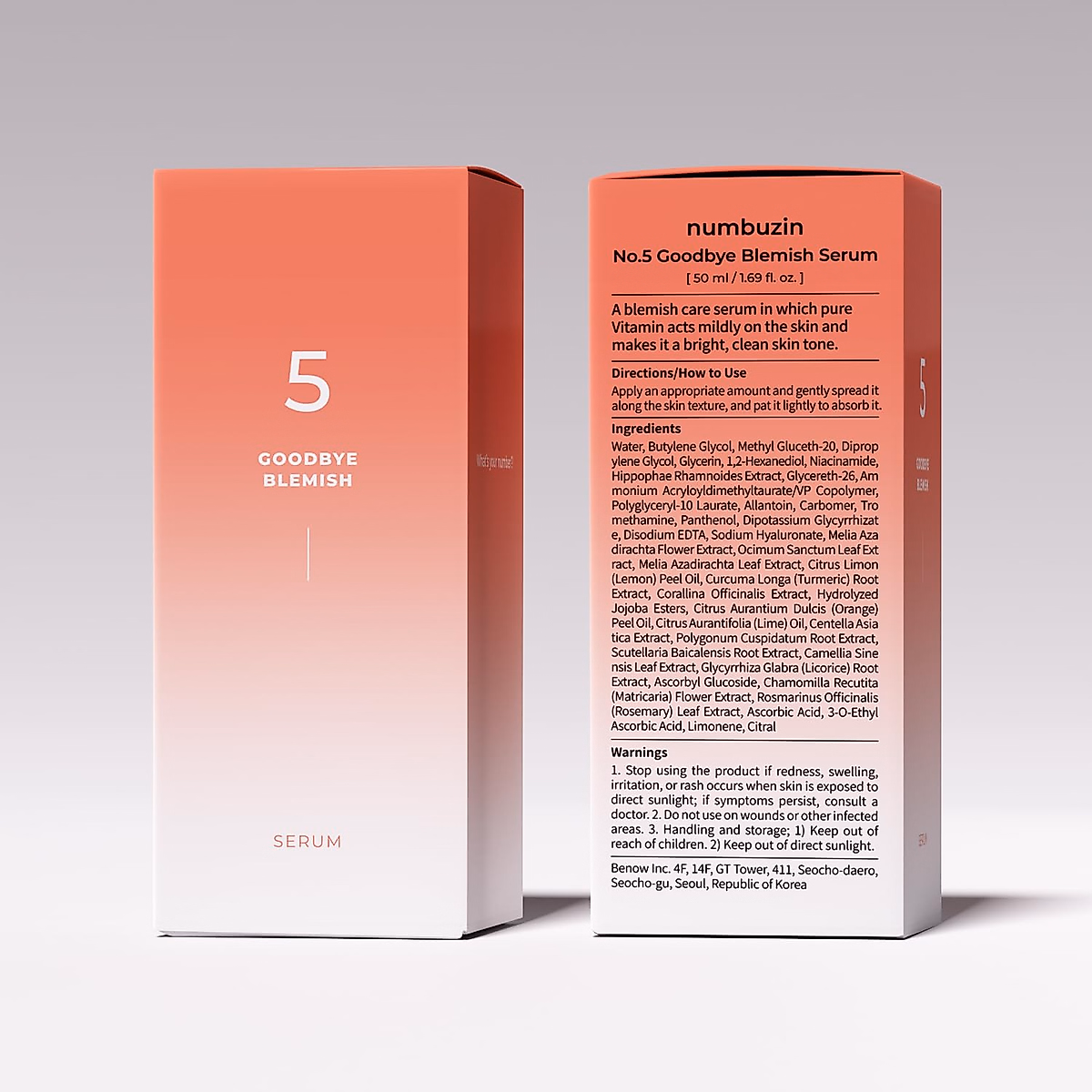 numbuzin No.5 Serum | Goodbye Blemish Serum | for Acne Scars with Vitamin C, Niacinamide, Antioxidant | Lightweight Gel, Korean Skincare for Face | 1.69 fl. oz.