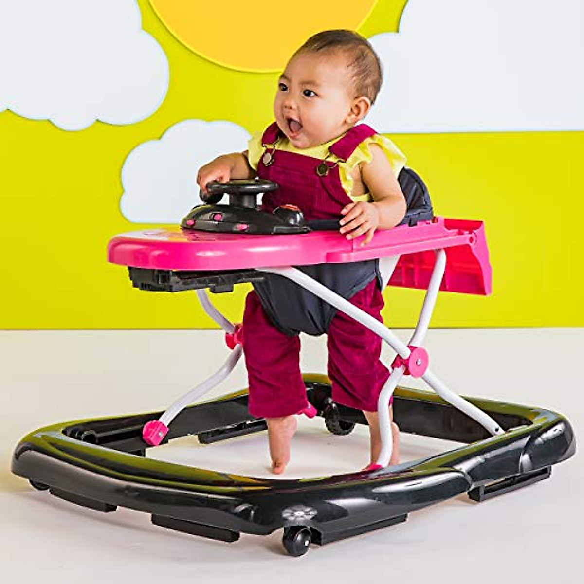Bright Starts Ford Mustang Ways to Play 4-in-1 Baby Activity Push Walker, Pink, Age 6 months+