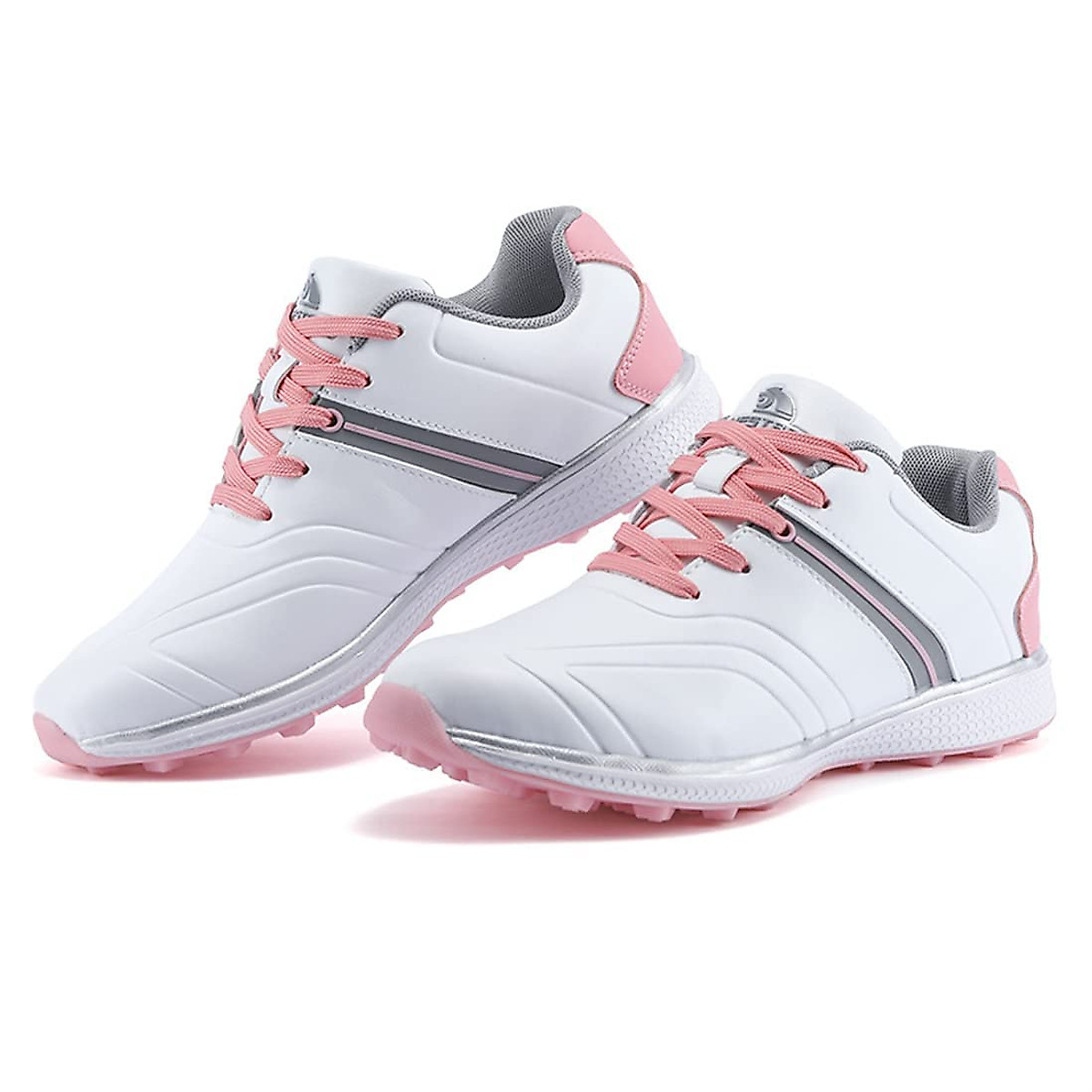 TUMAHE Ladies Golf Shoes Spikeless Waterproof Golf Shoes for Women Leather Golf Sneakers Outdoor Anti Slip Walking Footwears,Pink,10