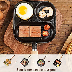 JUSTUP Nonstick Frying Pan,3-in-1 Cast Iron Egg Pan Divided Grill Pan,3-Section Versatile Breakfast Skillet,Cooking Pan for Egg,Steak and Burgers (Black)