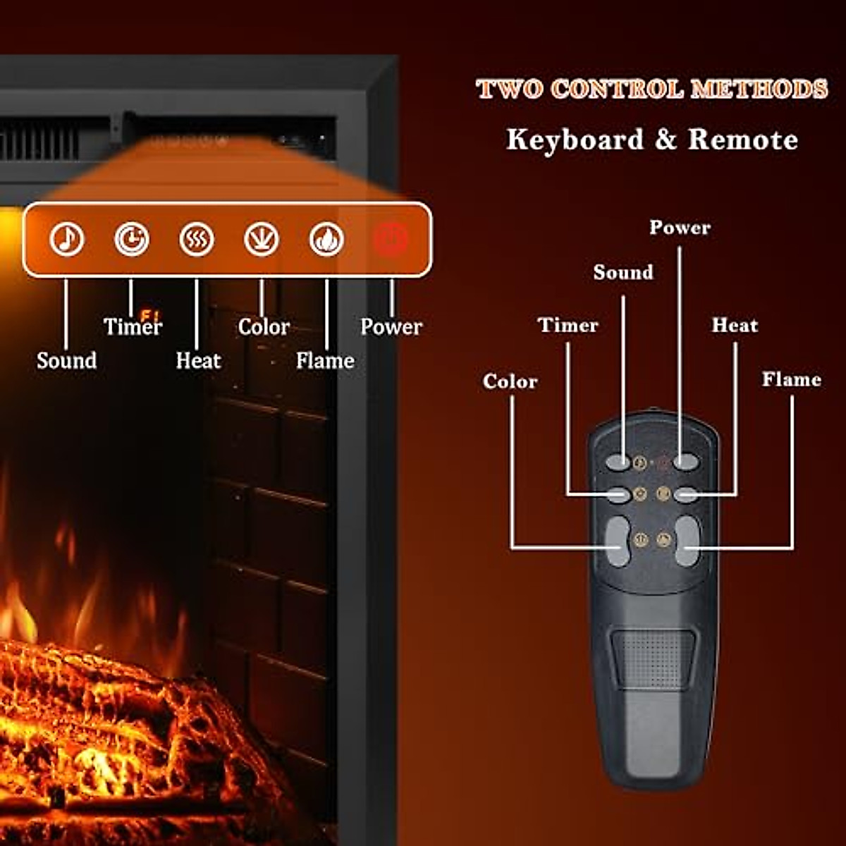 Dreamflame 36 inch Electric Fireplace, Wall Fireplace Electric with Remote Control, Realistic Log and Crackling Sound, Overheating Protection and Timer, 750/1500W Black