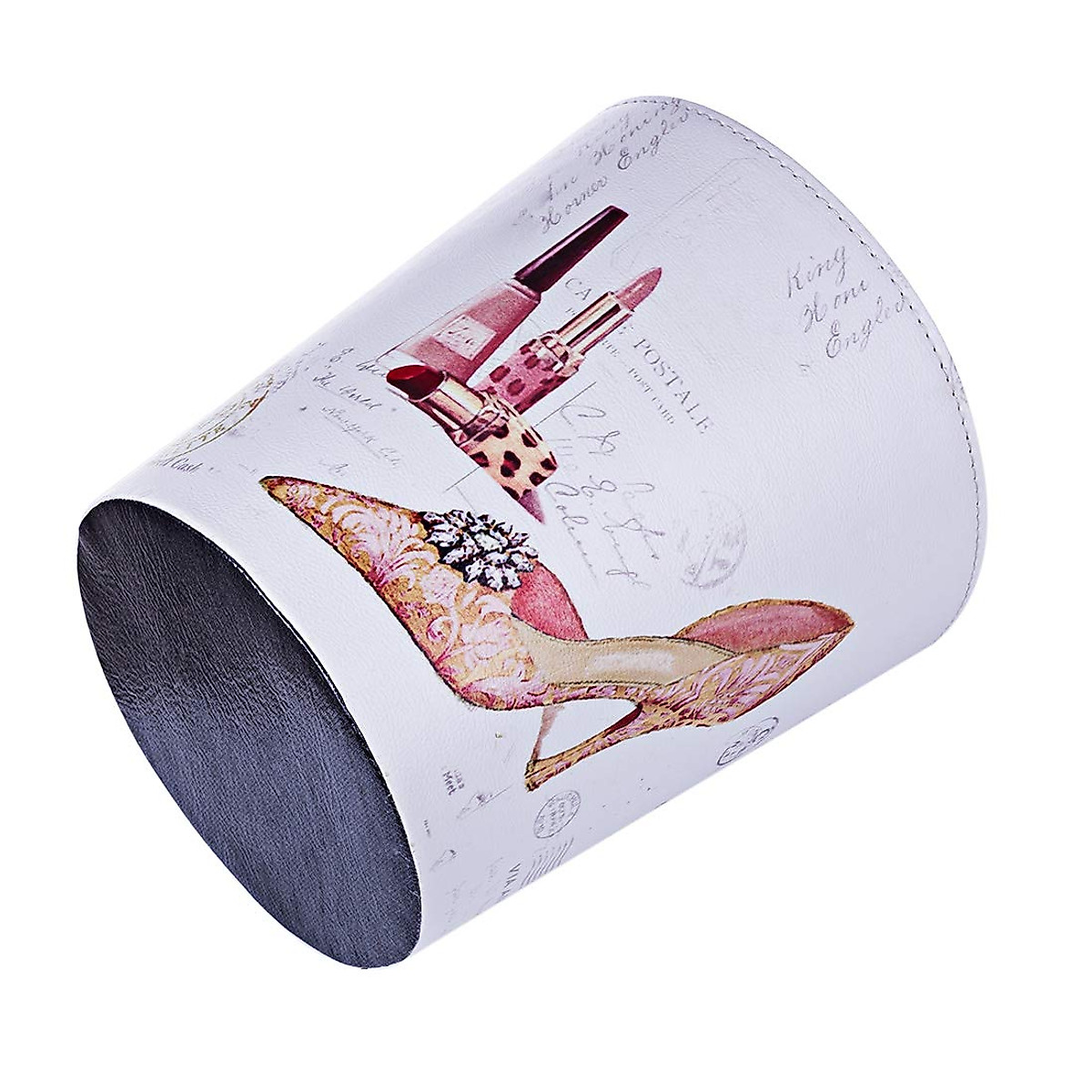 Lingxuinfo Scakbyer European Style Retro Leather Trash Can Trash Bin Waste Paper Basket Wastebasket Garbage Can Without Lid (Lipstick High Heels)
