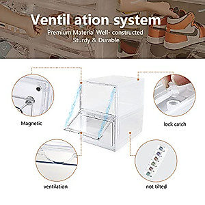 THESEATOP Shoe Organizer Boxes,6 Pack Shoe Storage Boxes Clear Plastic Stackable,Shoe Organizer Box,Shoe Containers for Sneaker Storage Up to US Size 12 (Clear)