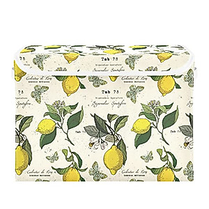 Kigai Storage Box with Lids for Organizing, Lemon Branches Botanical Foldable 300D Oxford Storage Organizer Bin for Shelves Bedroom Closet Dorm Home Decor