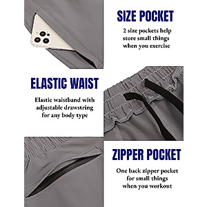 COOFANDY Mens Athletic Shorts 2 Pack Quick Dry Workout Running Shorts Training Jogger with Zipper Pocket Grey/Black, L
