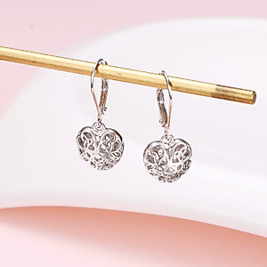 S925 Sterling Silver Heart Celtic Knot Dangle Drop Leverback Clasp Lever back Earrings for Women Jewelry Gift