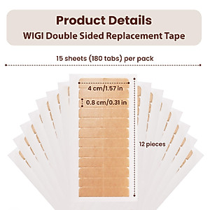 WIGI 180 Pieces Premium Double Sided Tape for Hair Extensions Wigs, Hair Extension Tape tabs Replacement Tape for Hair Extensions, 4 x 0.8 cm