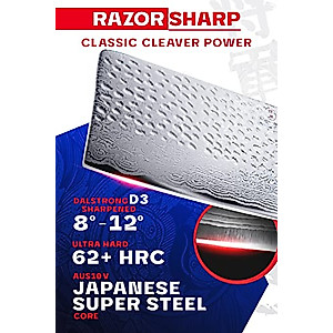 Dalstrong Shogun Series X Damascus Japanese AUS-10V Super Steel Cleaver Kitchen Knife, 7 Inches, Sheath Included