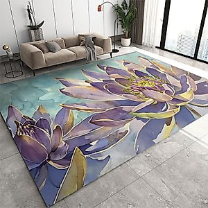 Vintage Oil Painting Lotus Area Rug, Blooming Lotus Non Slip Carpet, Low Pile Fade Resistant Easy Machine Washable Rug for Living Room Bedroom Kitchen Dining Room Decor Floor Mat - 2 ft x 3 ft