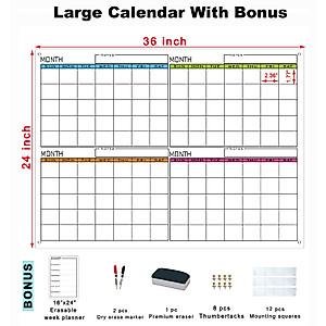 Dry Erase Calendar For Wall 4 Month,Large Blank Laminated Whiteboard Calendar,Oversized 120 Day Wall Planner,Four Month Jumbo Undated Erasable Schedule Poster For Home,Office,Classroom 24x36 Inch