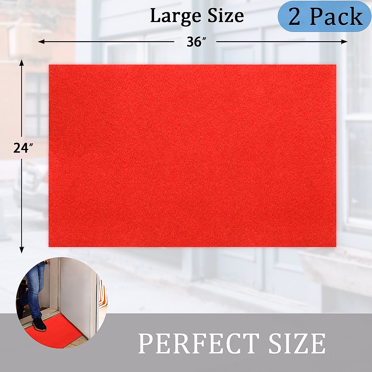 AAZZKANG Red Door Mat Set of 2 Non Slip Durable Multi-Purpose Outdoor Indoor Mat Large 36"x24" Ultra Absorb Mud Easy to Clean Entry Doormat for Inside,Outside,Patio,High Traffic Areas
