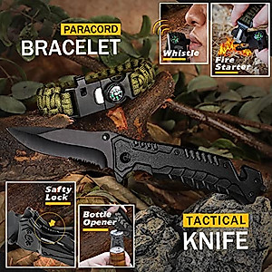 Gifts for Men Dad Husband Him, Survival Kit 14 in 1, Survival Gear and Equipment,Pocket Knife Multitool,Engraved Wood Pocket Knife I Love You, Unique Birthday Gift Idea for Men, Mens Stocking Stuffers