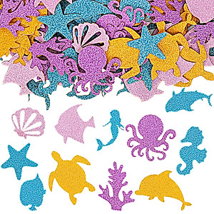 Whaline 300Pcs Sea Theme Confetti Sea Animal Table Confetti Glitter Starfish Turtle Dolphin Seagrass Table Decorations for Birthday Party Scatter Beach Theme Party Wedding Decorations DIY Crafts