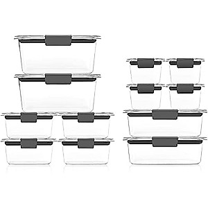 Rubbermaid Brilliance Storage Plastic Lids, Leak Proof Food Container, Clear, 24-Piece & Leak-Proof Brilliance Food Storage Set | 9.6 Cup Plastic Containers, 2-Pack, Clear