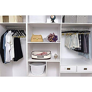 Quality Hangers Black Wooden Pants Hangers - 20-Pack Swivel Hook Cloth Hanger Set - Lotus Wood Skirt, Pant, Shorts and Slack Hangers with Adjustable Clip – Black Clothing Hanger (Gold Hook, 20)