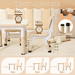 SINKIPA Kids Table and 2 Chairs Set, 23.6''L x 23.6''W Toddler Table and Chairs, Height Adjustable Kids Study Table for Ages 2-10, Graffiti Desktop Children Activity Table with Anti-Slip Foot Covers