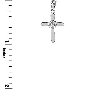 14K White Gold Diamond Accented 1” Solitaire Natal Starburst Flower Petal Cross Crucifix Pendant (?-? Color, I1 Clarity)