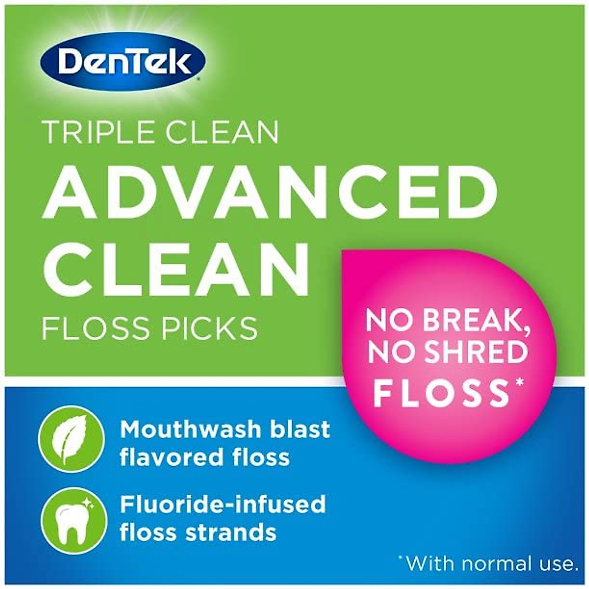 Dentek Triple Clean Floss Picks, Mouthwash Blast Fluoride Coating, 150-Count (2-Pack)
