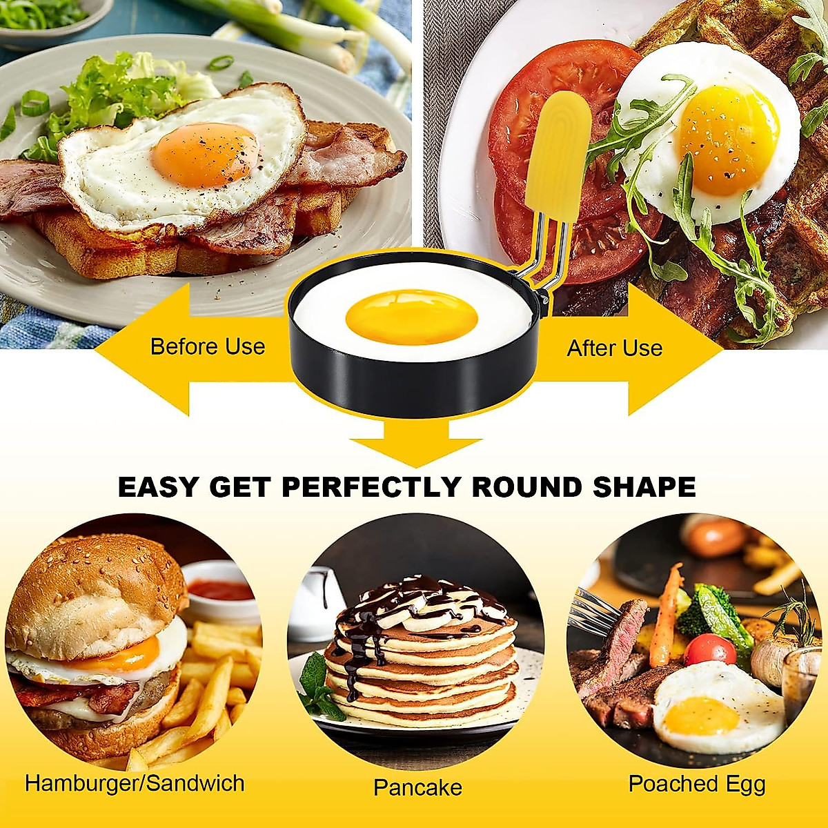 Jubimotan 3.0" Egg Rings Set of 2, Pancake Mold for frying Eggs and Omelet, Large Ring for Frying Eggs, Round Mold for English Muffins - Griddle Cooking Shaper for Breakfast