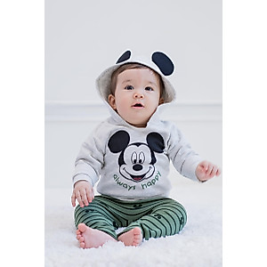 Disney Mickey Mouse Infant Baby Boys or Girls 3 Piece Outfit Set: Pants Hoodie Bodysuit Grey/White 18 Months