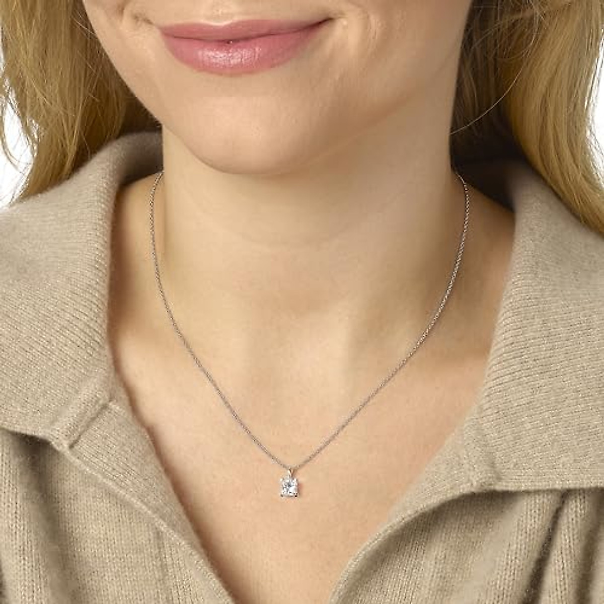 Carbon Atelier IGI Certified 1 Carat Princess Cut Lab Grown Diamond Square Solitaire Pendant Necklace for Women I 14k White Gold Necklace (G-H, VS1-VS2, cttw) I 18 Inch Long Chain with Lobster Claw