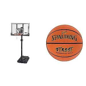 Lifetime 90061 Portable Basketball System, 52 Inch Shatterproof Backboard,Black and Spalding Street Outdoor Basketball 29.5"