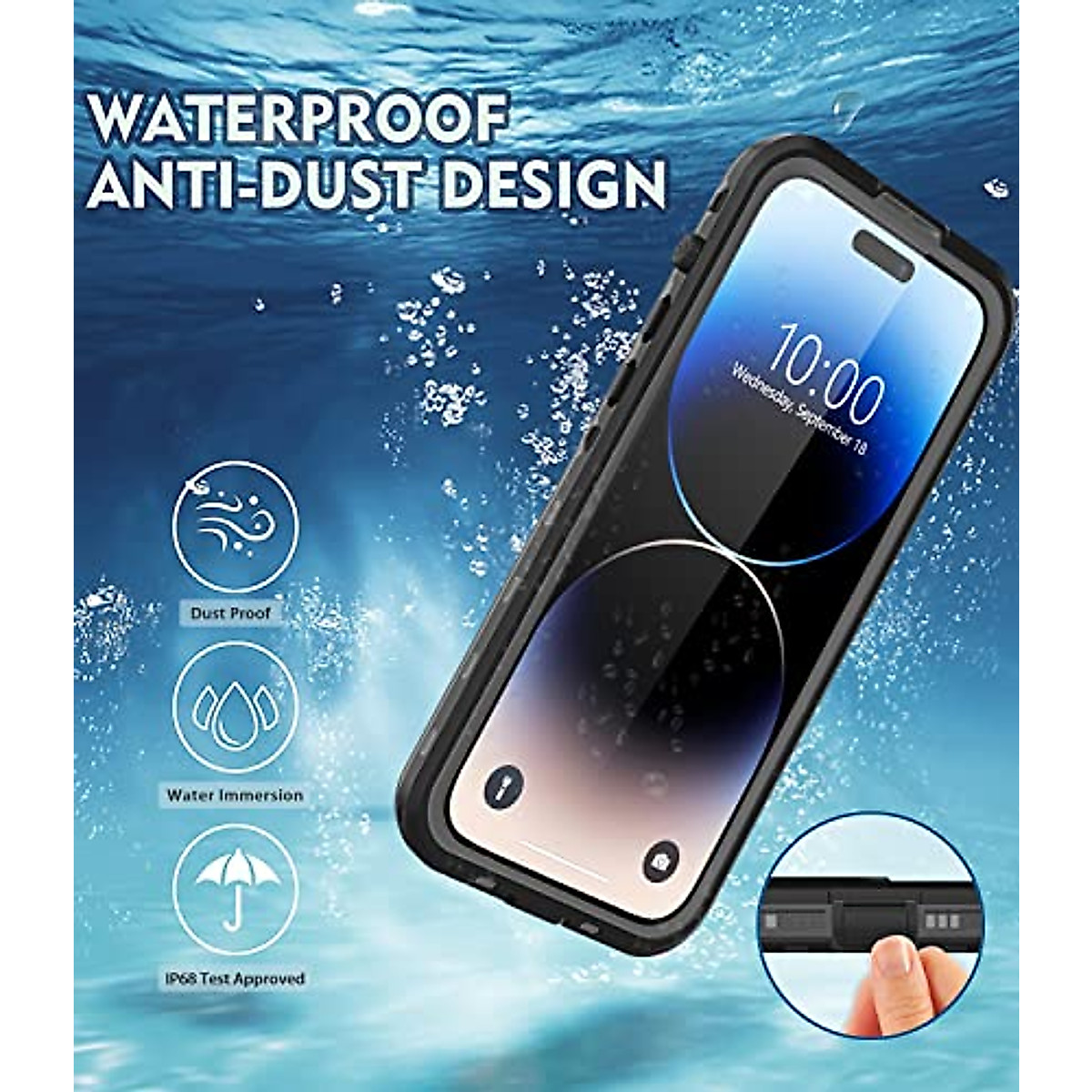 Guirble Design for iPhone 14 Pro Waterproof Case, Shockproof Dustproof Phone Case for iPhone 14 Pro with Screen Protector, Full Body Protective Case for iPhone 14 Pro Cover 6.1'' (Black/Gray)