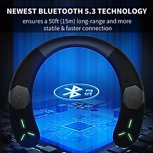 ENUOSUMA Neckband Bluetooth Speaker, Neck Speaker Bluetooth Wireless with True 3D Stero Sound, Wearable Speaker with Dynamic GRB & AUX, Portable Soundwear for Home Sport Outdoor, Black