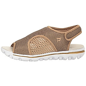 Propét Womens TravelActiv Sandal, Gold/Black, 8.5 Wide US