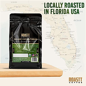 Coconut Coffee | Toasted Coconut Ground Coffee | Gourmet Medium Roast Organically Flavored Coffee Ground | Caffeinated Organic Toasted Coconut Coffee - 12 Ounce Roasted Flavored Coffee Grounds by Roastt Organic