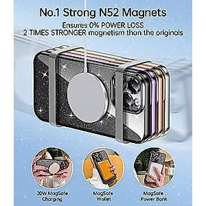 JUESHITUO Magnetic Glitter Case Designed for iPhone 14 Pro Max Case with Full Camera Protection and Strongest Magnetism, Soft TPU Plating Luxury Sparkly Shockproof Slim Case for Women Girls - Black