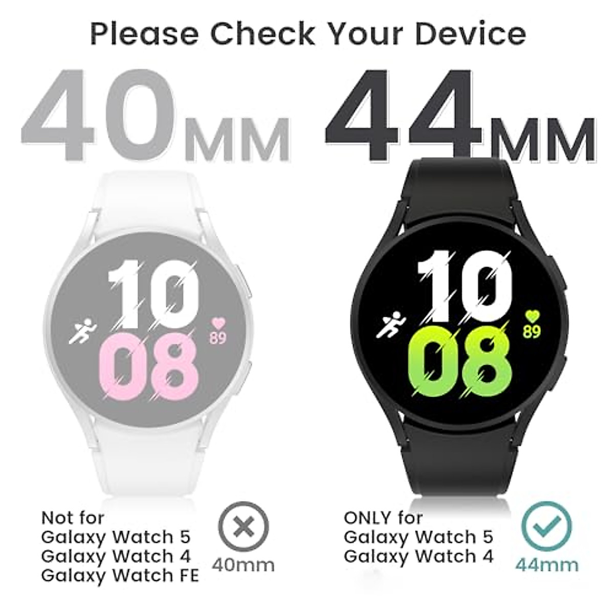 Tensea [2+2Pack for Samsung Galaxy Watch 4 2021/5 2022 Screen Protector and Case 44mm, Bling Cover Tempered Glass Protective Film and Hard PC Bumper Diamond Crystal Frame for Women