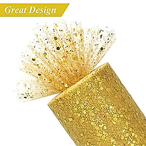 levylisa Glitter Tulle Rolls 6 Inch by 50 Yards Gold Fabric Spool Tulle Ribbon for DIY Tutu Birthday Party Wedding Decorations Christmas Craft Supplies