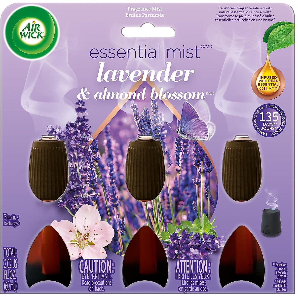 Air Wick Essential Mist Refill, 3 ct, Lavender and Almond Blossom, Essential Oils Diffuser, Air Freshener