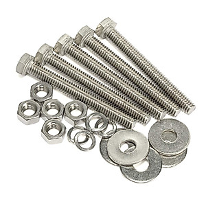1/4-20 x 3 Hex Head Cap Screws Bolts and Nuts, Flat Washers, Spring Washers, Stainless Steel 18-8 (304), 10 Sets