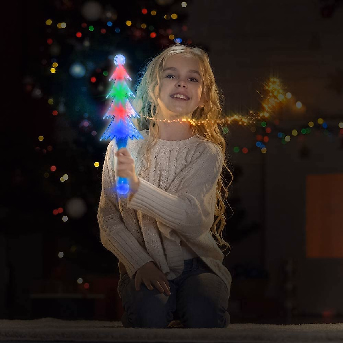 ArtCreativity Light Up Christmas Tree Wands, Set of 2, 14.5 Inch Flashing LED Wands for Kids with Batteries Included, Christmas Toys for Kids, Thrilling Light Show, Stocking Stuffer for Boys and Girls