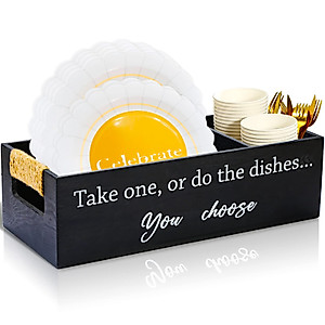 Calmbee Paper Plate Holder, Plate and Cutlery Organizer with Handles, Utensil Caddy Organizer for BBQ Party Picnic Buffet for Plate Cup Fork Knives Spoon Napkin, Paper Plate organizer