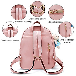 Barsine Girl Mini Backpack Set Cute Leather Small Backpack for Teen Girls Bookbag Purse, Pink