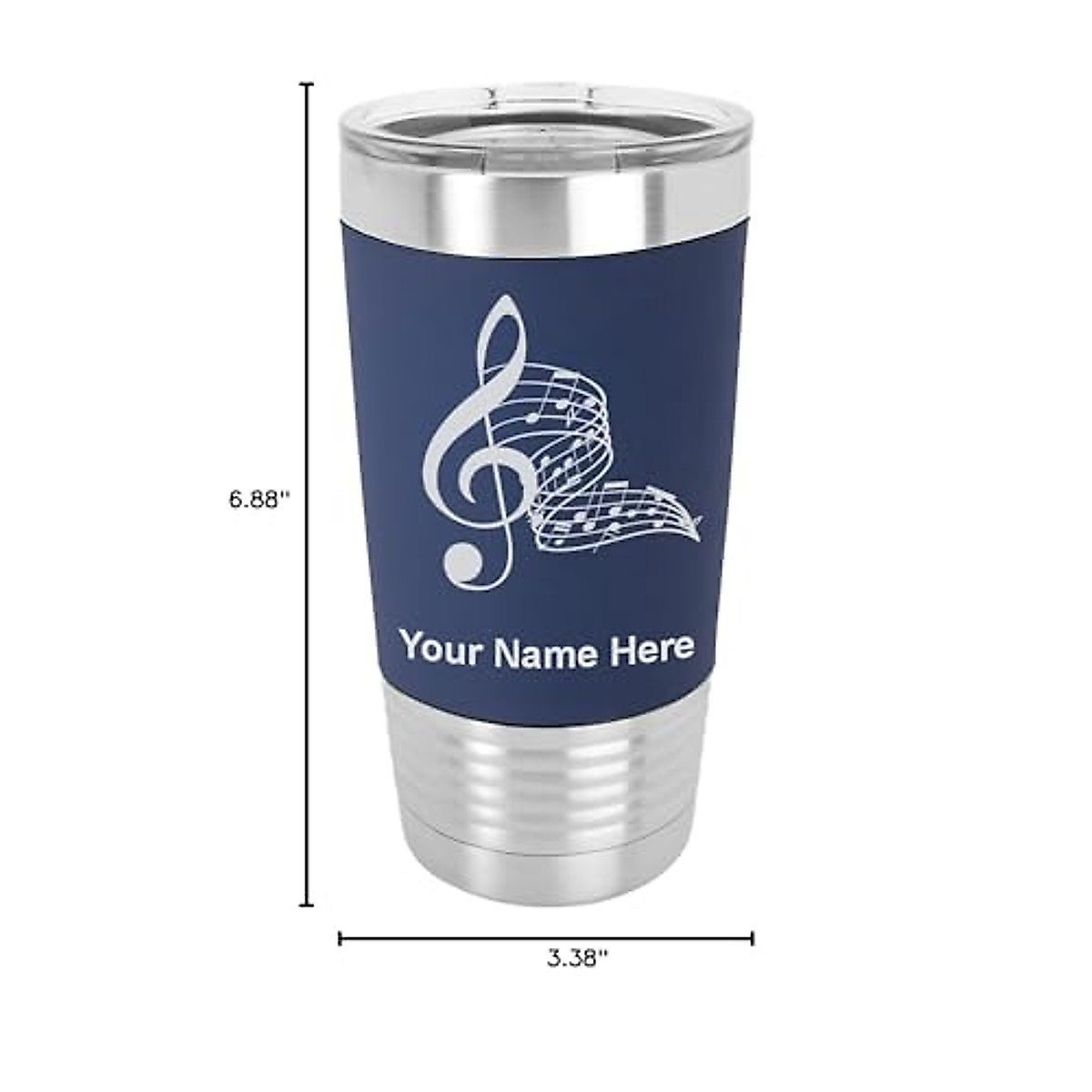 LaserGram 20oz Vacuum Insulated Tumbler Mug, Musical Notes, Personalized Engraving Included (Silicone Grip, Navy Blue)