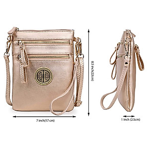 Solene Women's Faux Leather Organizer Multi Zipper Pockets With Detachable Wristlet Crossbody Bag -WU002L (Rose Gold-1)