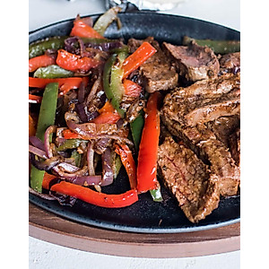 Happy Sales HSGRD-RND95, Large Cast Iron Steak Plate Sizzle Griddle with Wooden Base Steak Pan Grill Fajita Server Plate Household use or Restaurant Supply, 9.5" Diameter