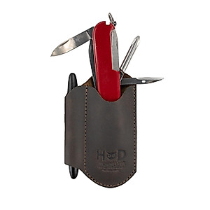 Hide & Drink, Tactical EDC Tool Holder Compatible with Small Swiss Knife and Space Pen, Small Case for Pocket, Full Grain Leather, Handmade, Bourbon Brown