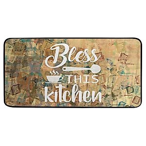 Kitchen Mat Non-Slip Kitchen Rug Bless This Kitchen Artistic Sketch Kitchen Doormat Runner Rug for Home Decor，39 x 20 Inch