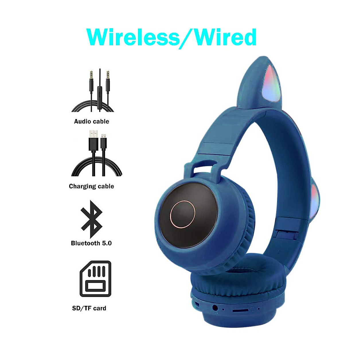 Viwind Kids Bluetooth Headphones,Wireless Over-Ear Headphones with Microphone,Cat Ear Headset with SD/TF Slot,Stereo Sound,Wireless & Wired Mode for Girls,Boys, Children,Teens, Student-Green